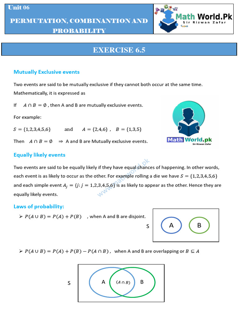 Ex. 6.5 Fsc Part-1 Kpk Board | Download Free PDF | Probability ...