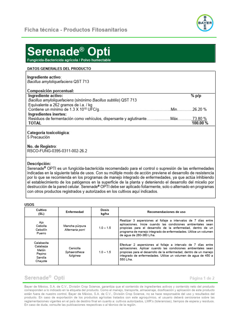 SERENADE OPTI Ficha Tecnica | PDF | Salud y bienestar | Tecnología