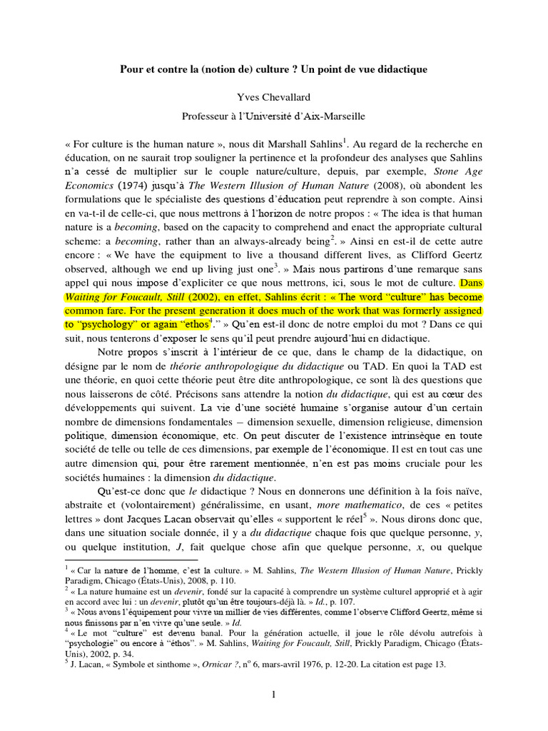 Culture et didactique : enjeux et définitions | PDF | Humain | La nature
