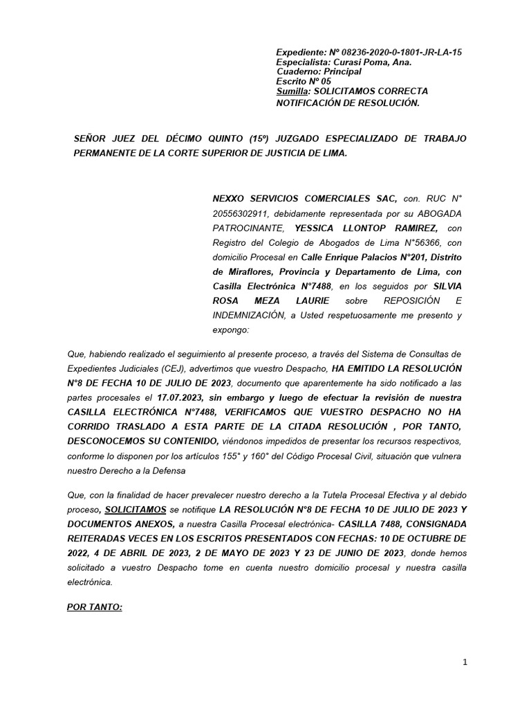 Solicitamos Correcta Notificacion de Resolución | PDF | Separación de poderes | Judicaturas