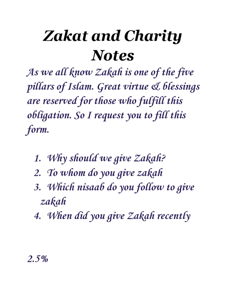 Zakat and Charity Notes | PDF