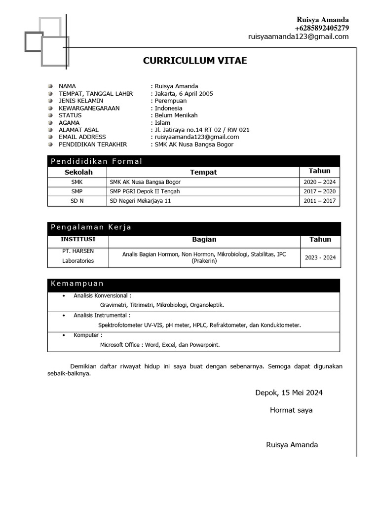 CV Ruisya Amanda | PDF