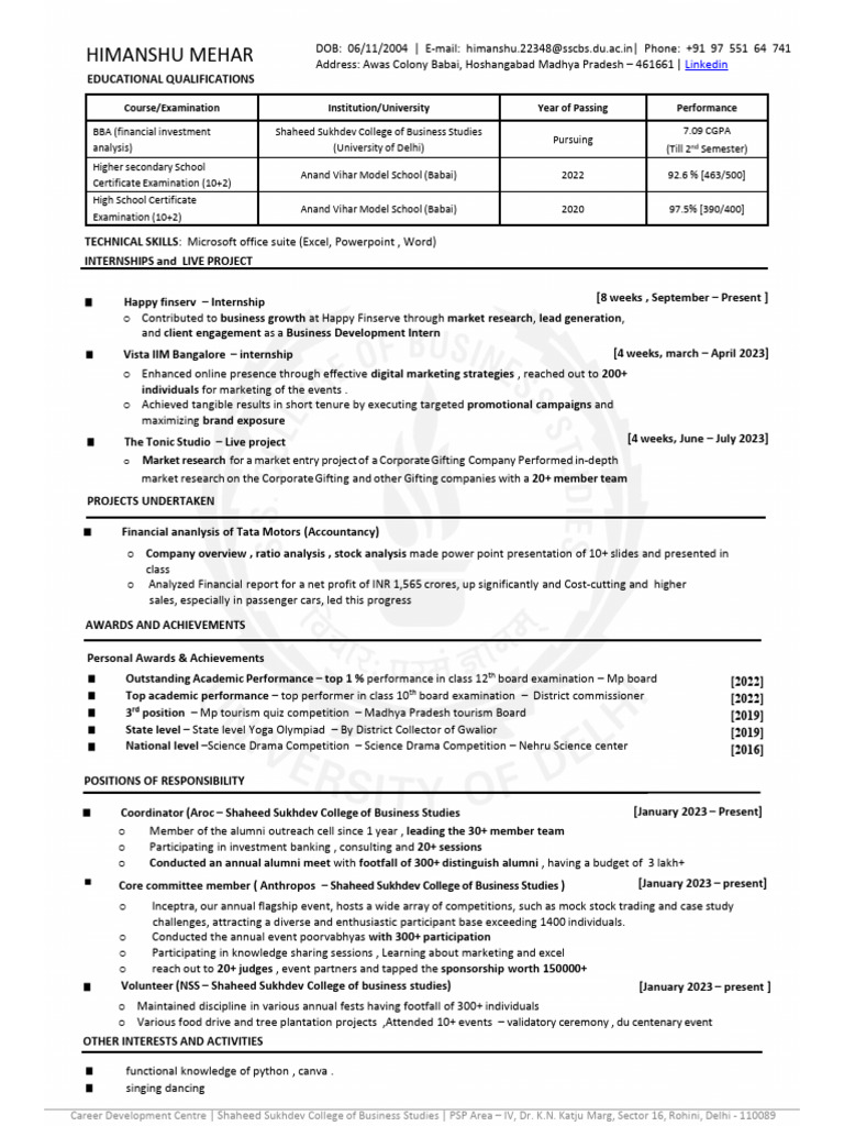 Himanshu Resume New | PDF | Business | Economies