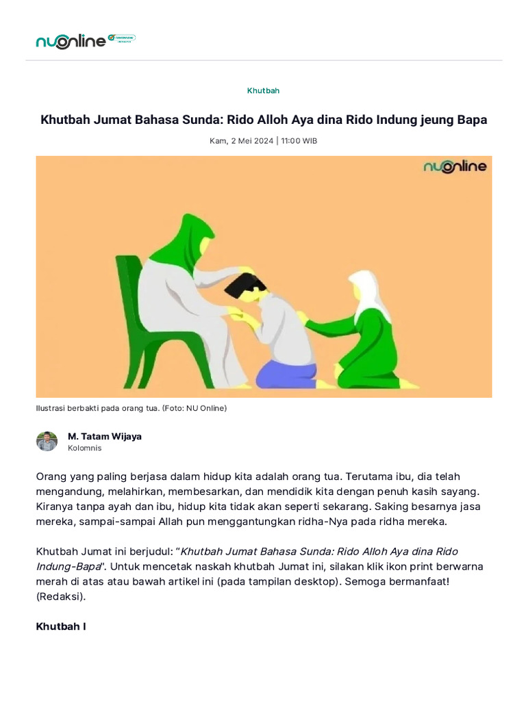Khutbah Jumat Bahasa Sunda - Rido Alloh Aya Dina Rido Indung Jeung Bapa | PDF | Agama ...