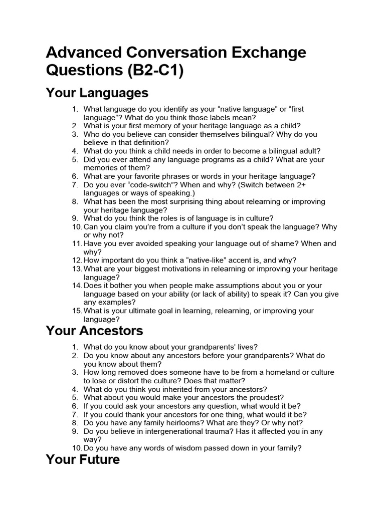 Conversation Questions | PDF | Multilingualism | Cultural Politics