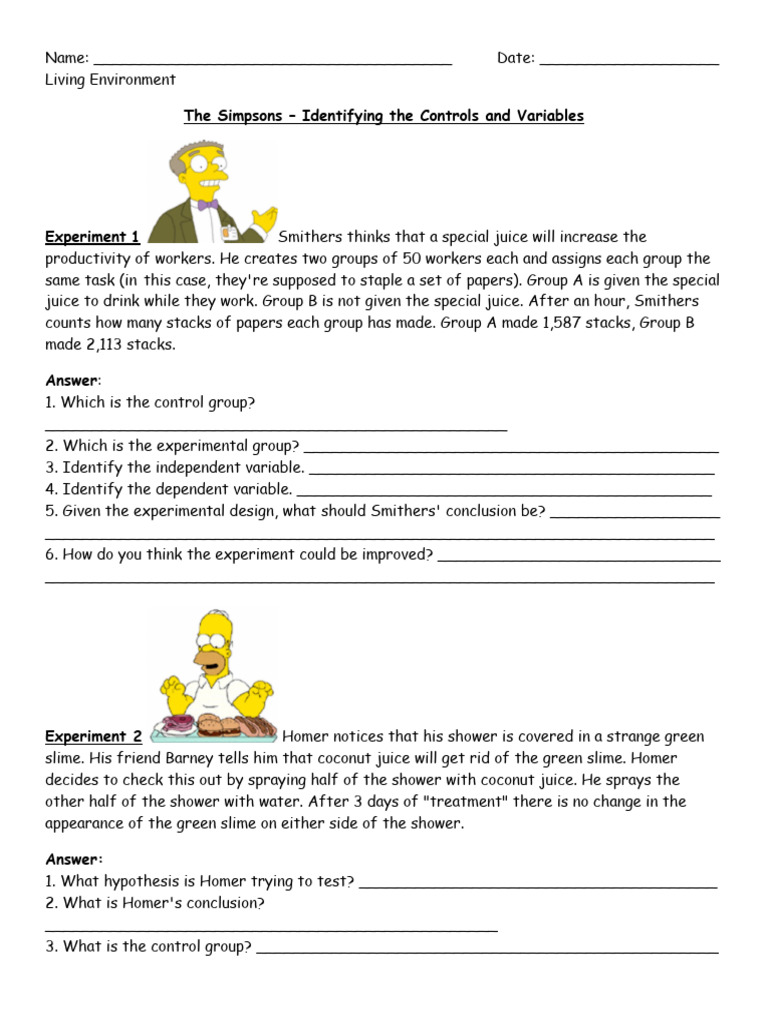 Teaching Variables - The Simpsons | PDF | Experiment | Bart Simpson