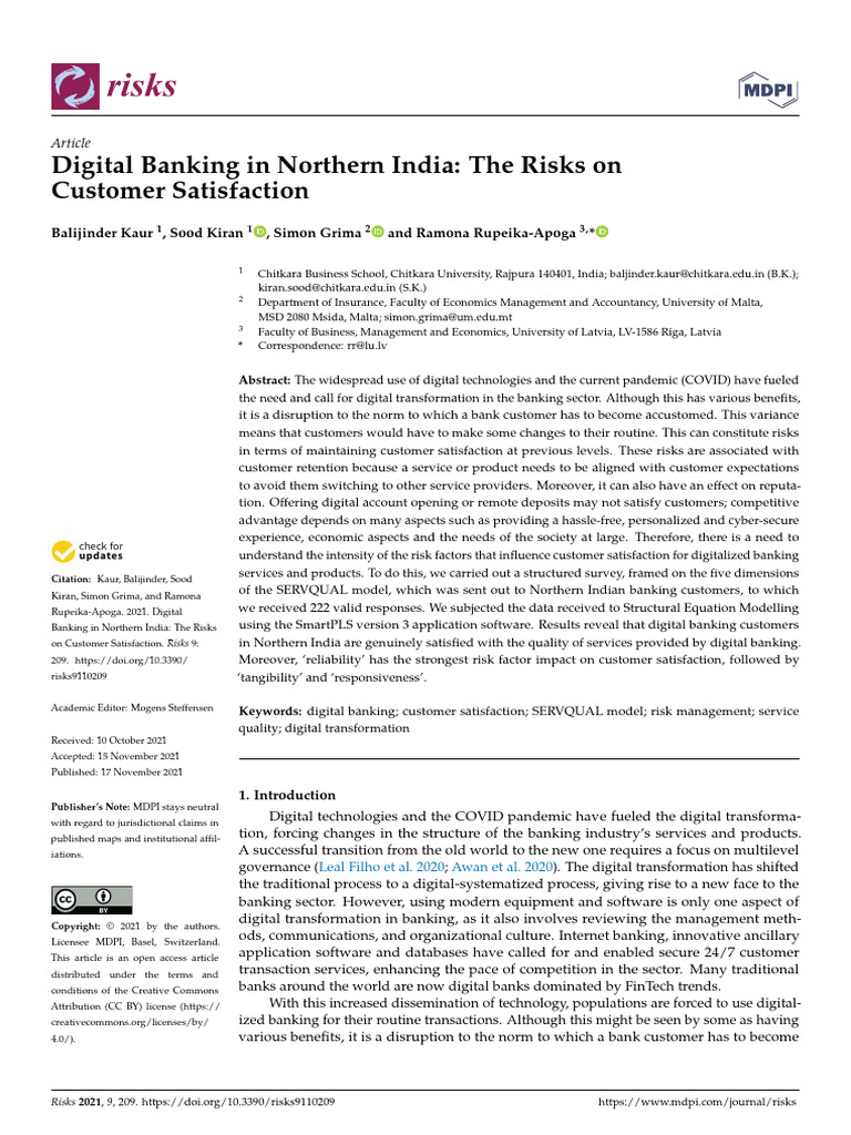 Digital Banking in Northern India the Ri | PDF | Customer Satisfaction | Reliability Engineering