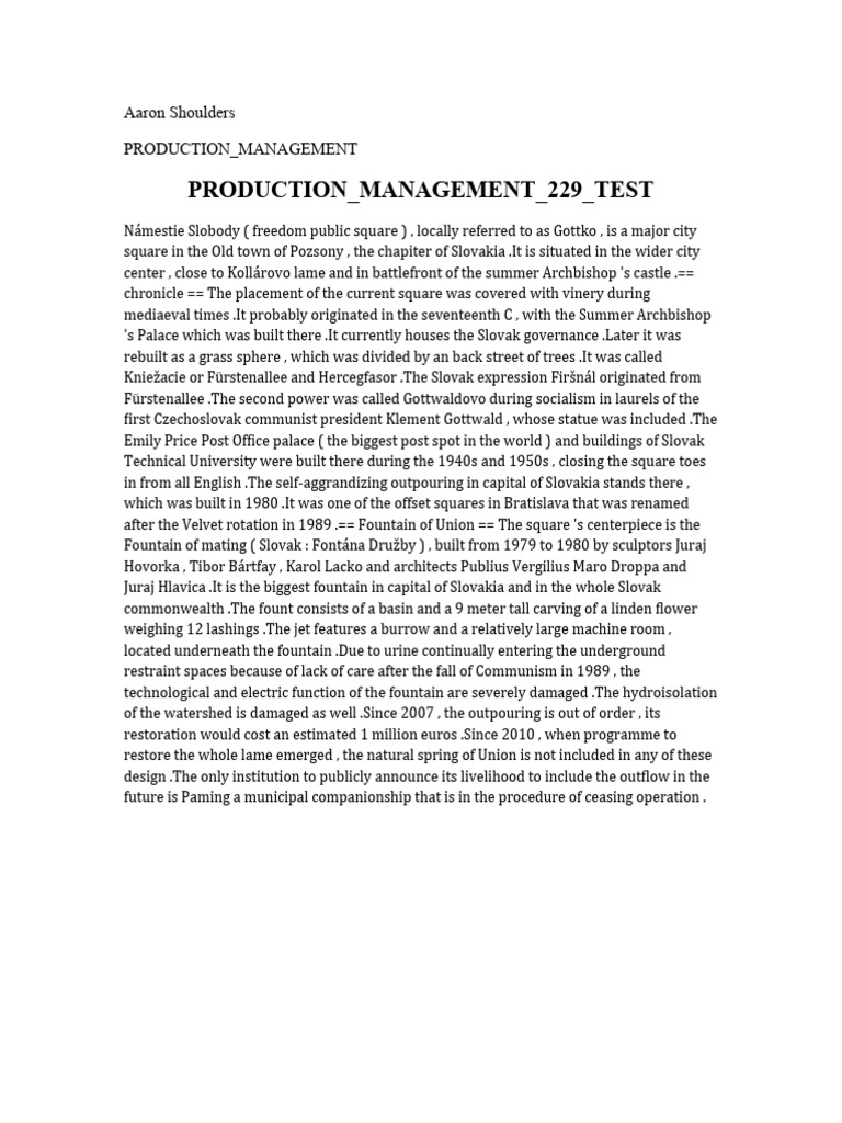 Production Management 229 Test | PDF | Slovakia