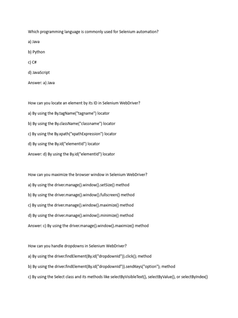 Quiz with answers 5 | Download Free PDF | Selenium (Software) | Computer Science