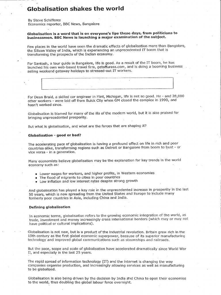 EAP108 Reading Assessment Globalisation Text | PDF
