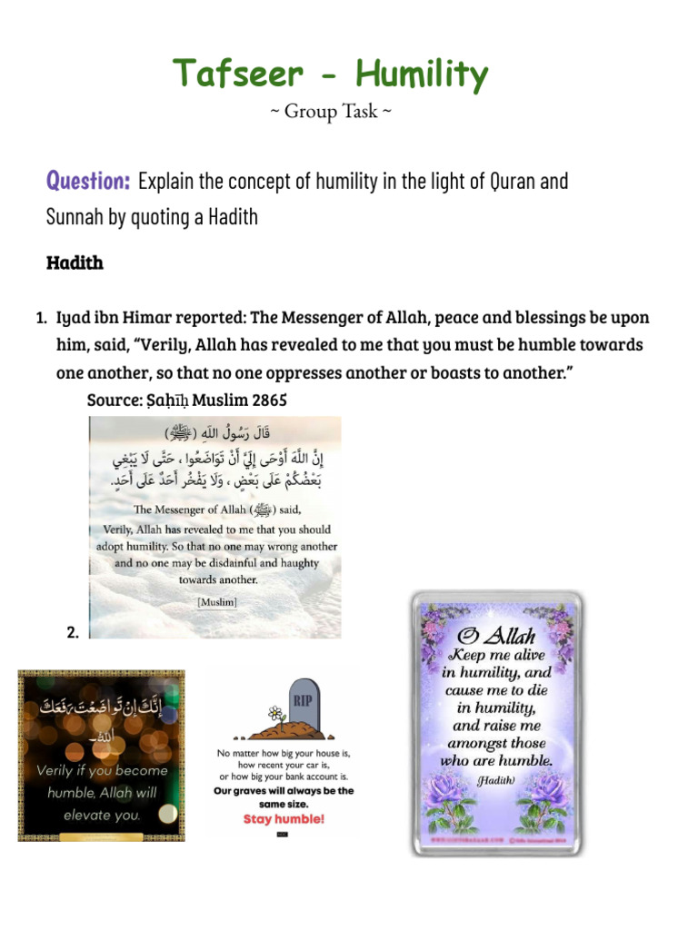 Tafseer-Humility Assignment | PDF | Humility | Hadith