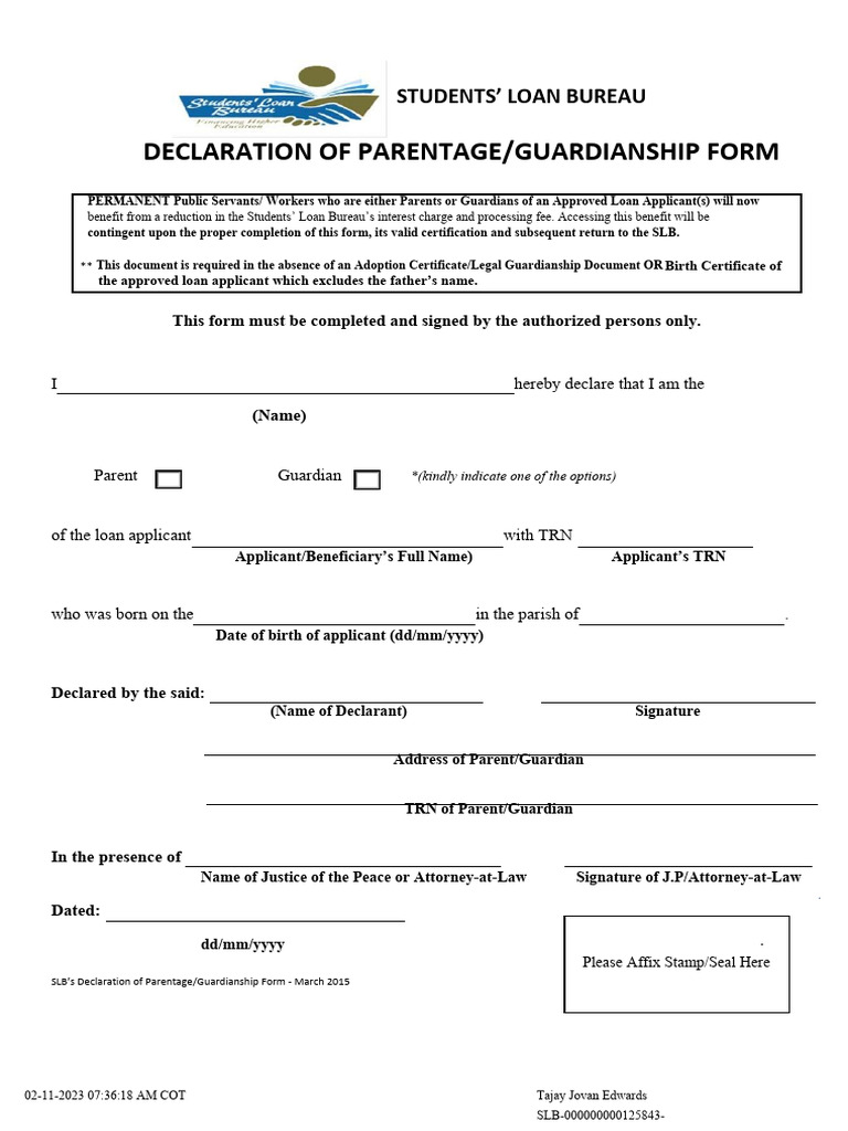 SLB Parentage Declaration Form Guide | PDF | Legal Guardian | Justice