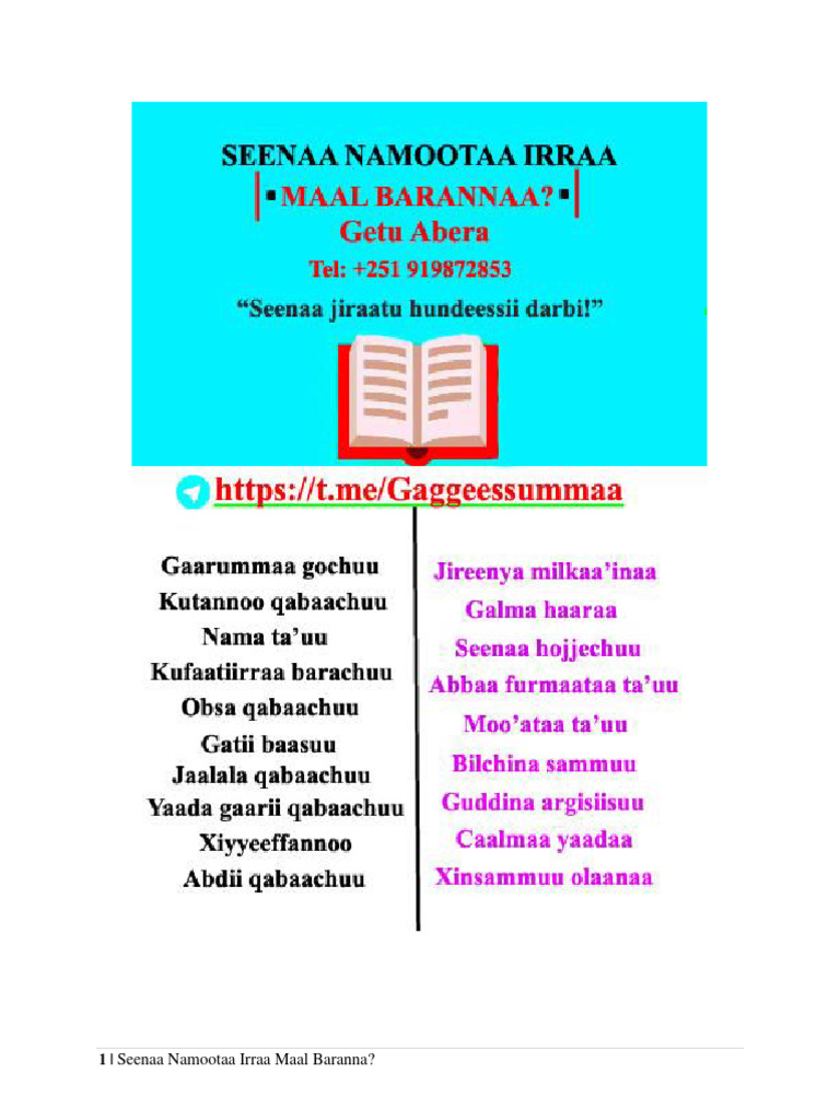 Seenaa Namootaa Irraa Maal Baranna? | PDF