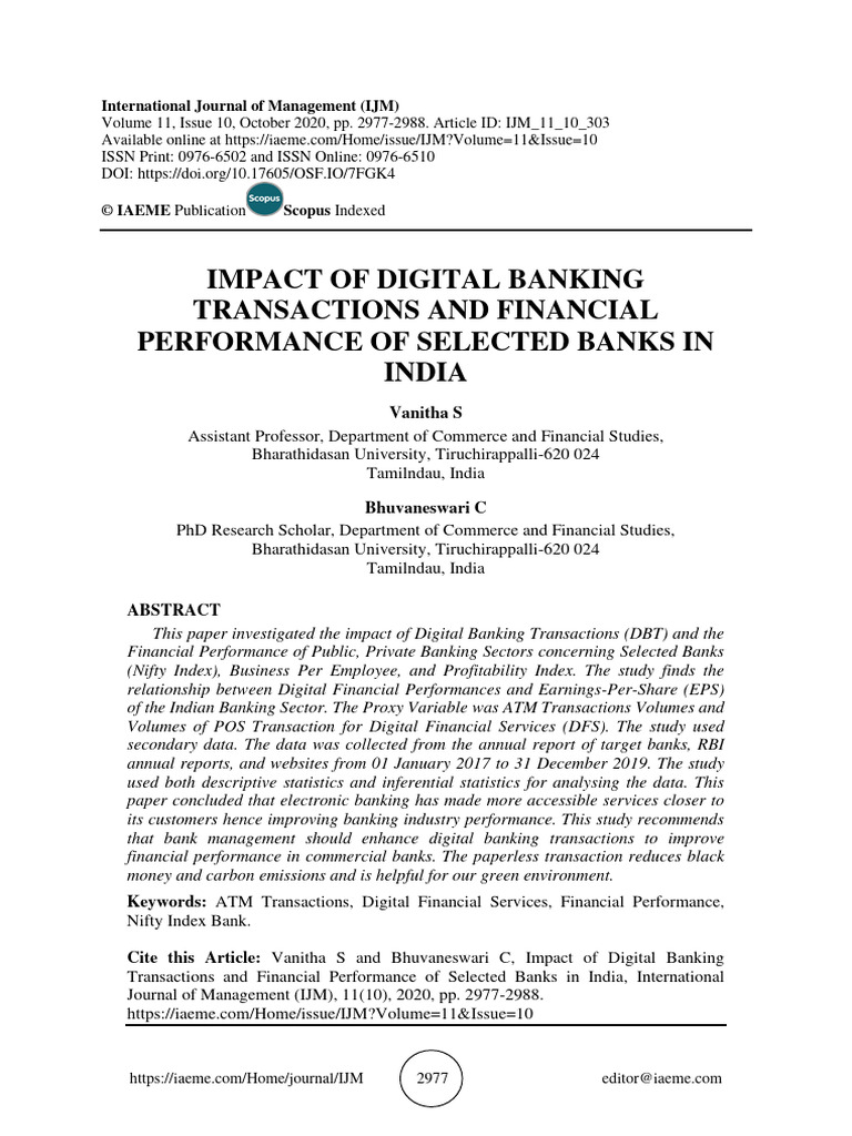 IMPACT_OF_DIGITAL_BANKING_TRANSACTIONS_A | PDF | Coefficient Of ...