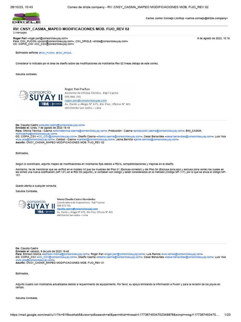 Correo de Drizle - Company - RV - CNSY - CASMA - MAPEO MODIFICACIONES MOB. FIJO - REV 02 | PDF ...