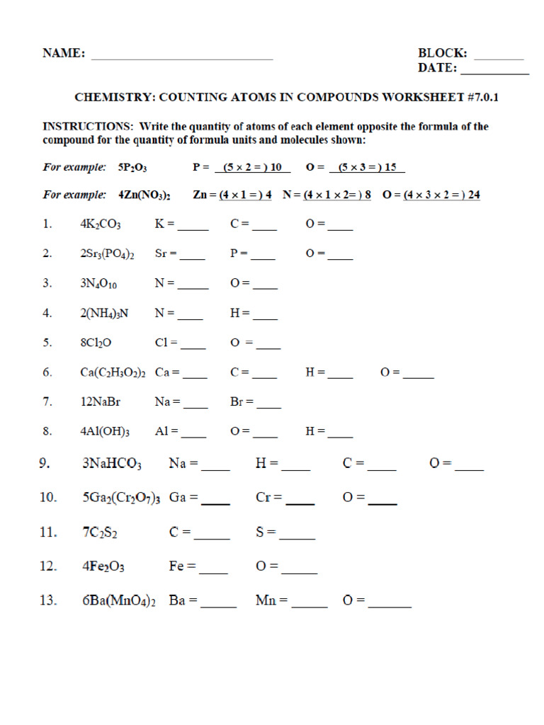 Worksheet CH 11 Counting Atoms | PDF