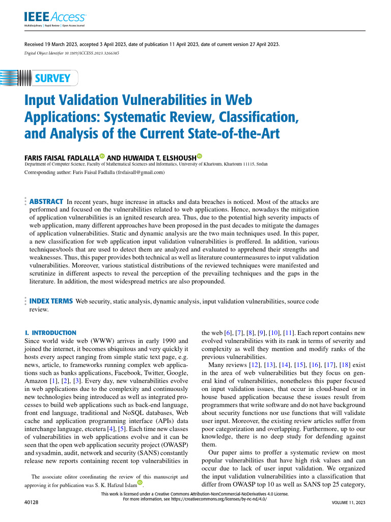 Input Validation Vulnerabilities In Web Applications Systematic Review Classification And