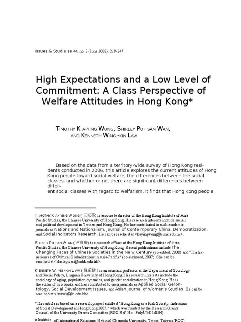 High Expectations and A Low Level of Commitment: A Class Perspective of ...