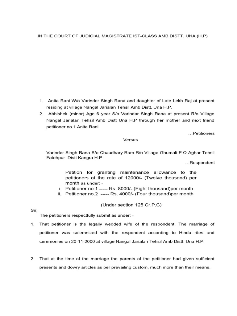 125 Maintenance Petition Anita Rani | PDF | Law