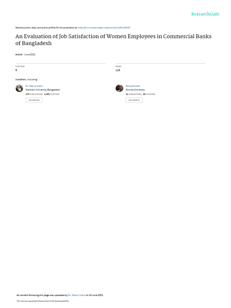 An Evaluation of Job Satisfaction of Women Employees in Commercial ...