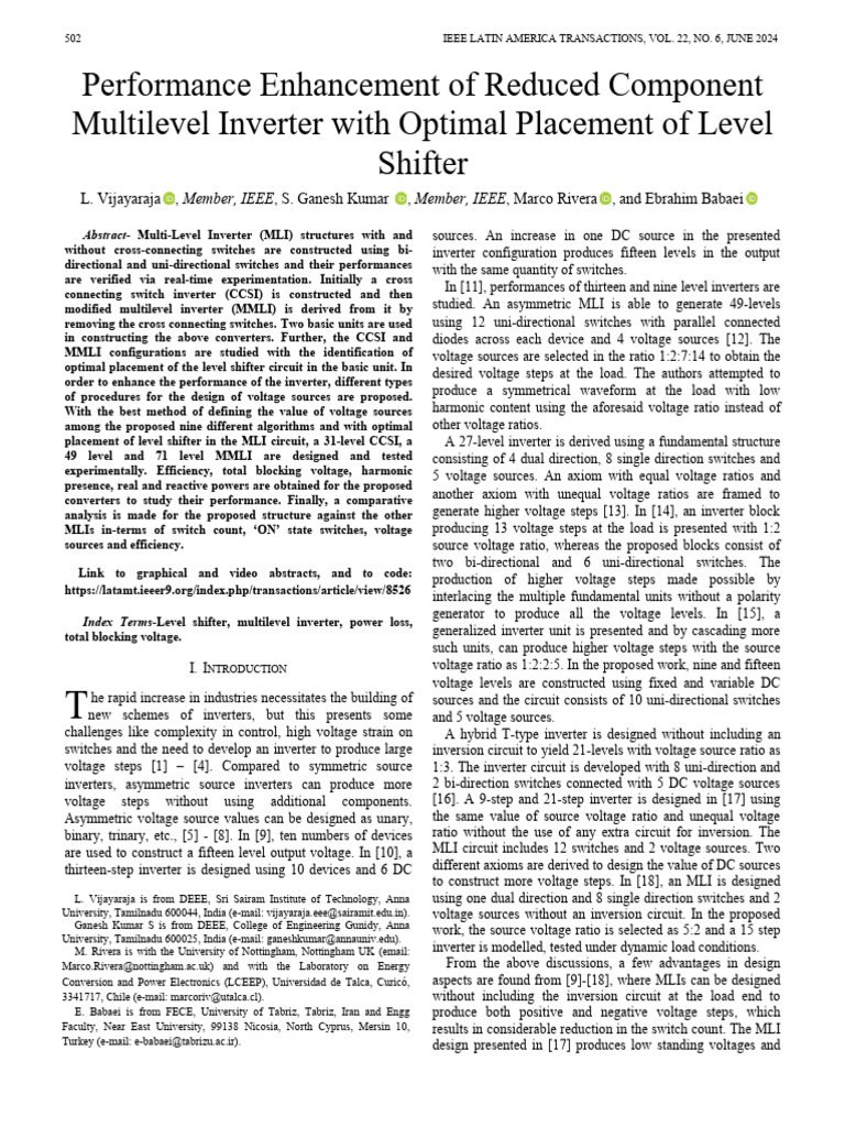 1-Performance Enhancement of Reduced Component Multilevel Inverter With Optimal Placement of ...