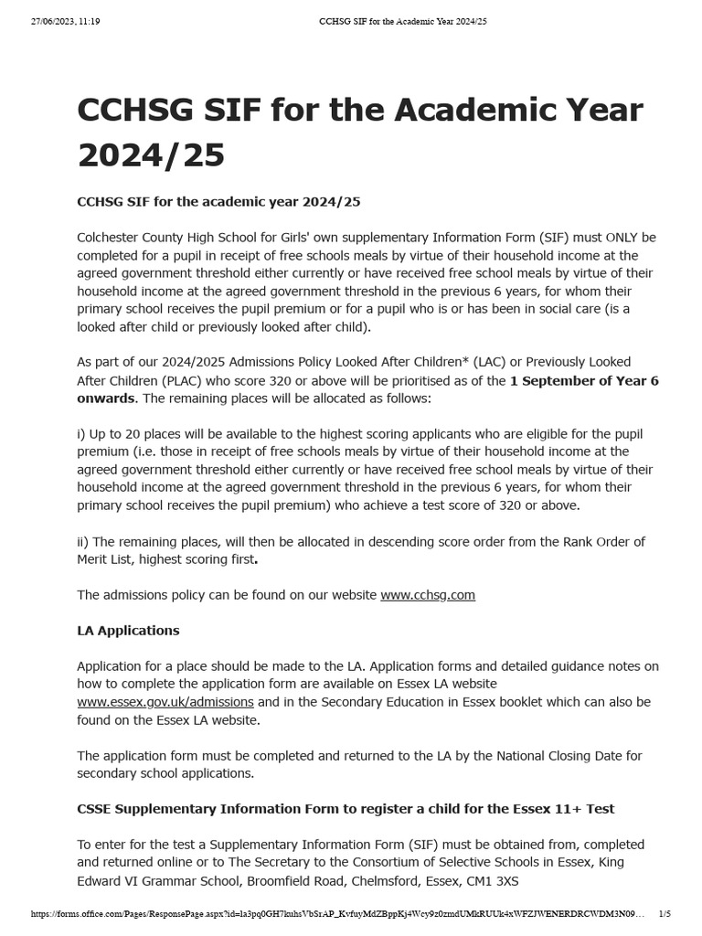 CCHSG SIF for the Academic Year 2024_25 | PDF