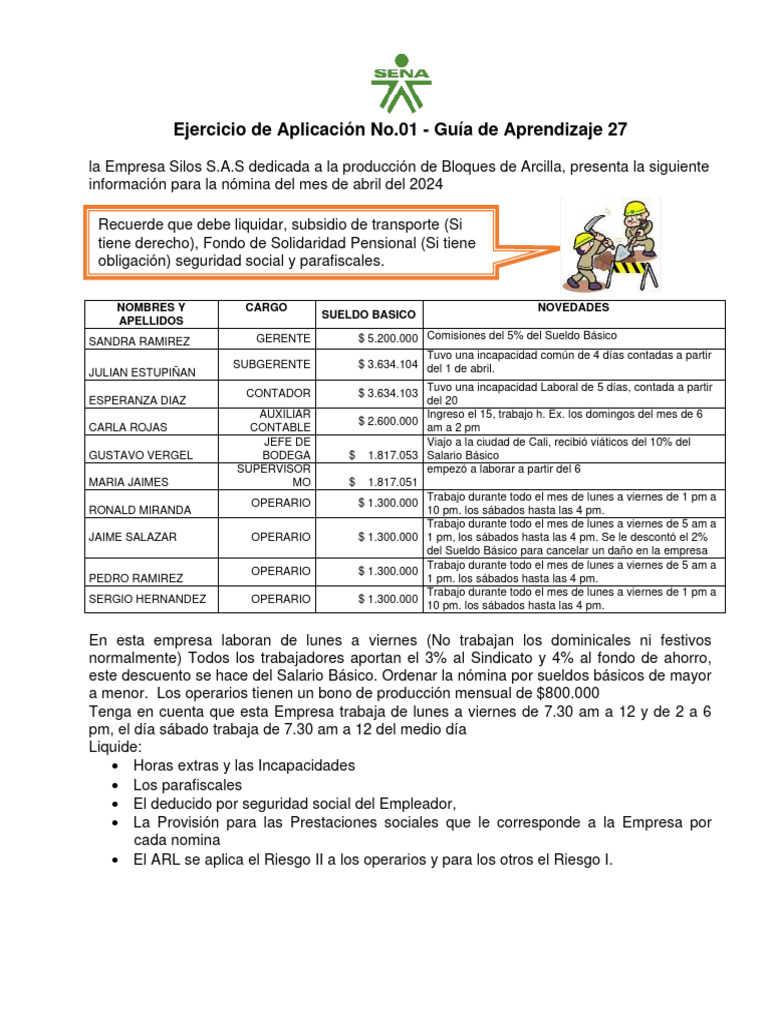 Ejercicio de Aplicacion No. 1 Empresa Silos Ltda | PDF | Relaciones ...