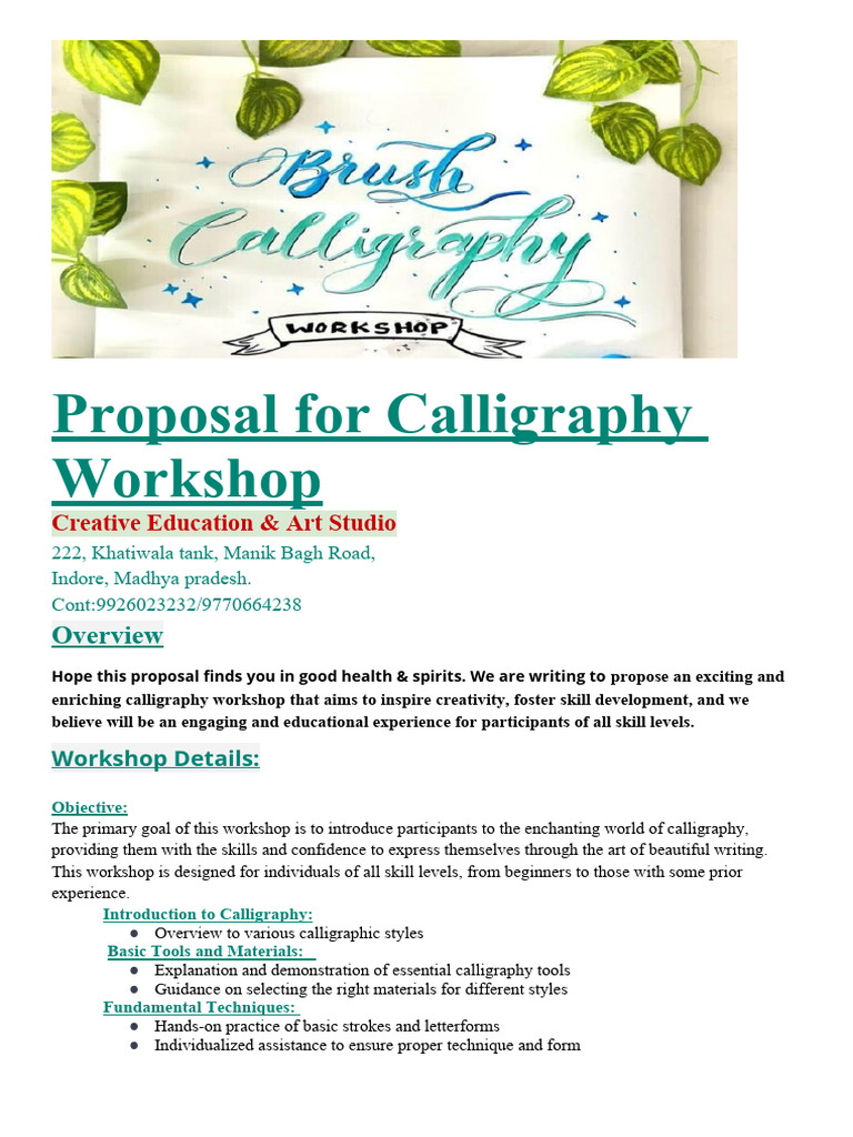 Proposal for Calligraphy Workshop | PDF | Calligraphy | Learning