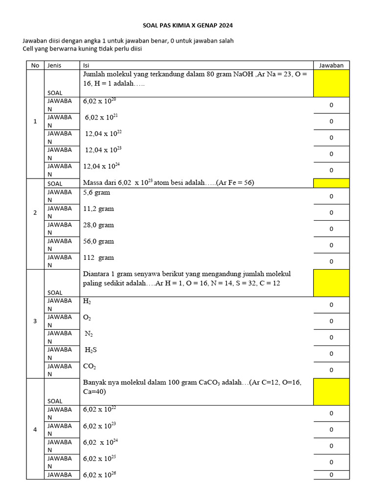 Lastama - SOAL PAS KIMIA X 2024 CBT GENAP | PDF