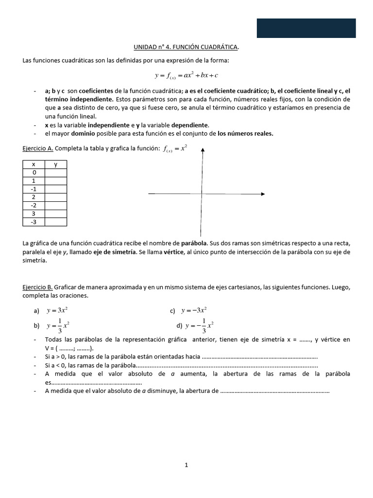 Función cuadrática. Guía teórico práctica. 1 | PDF | Función (Matemáticas) | Variable (Matemáticas)