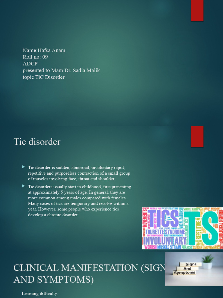 Tic Disorder Hafsa Anam 09 | PDF | Tourette Syndrome | Diseases And Disorders