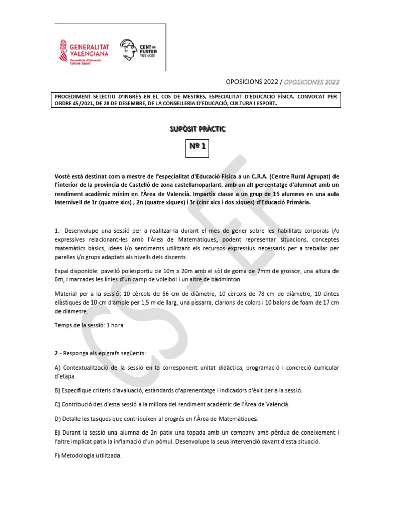 SUP SIT PR CTIC NSS 1 EDUCACI F÷SICA | PDF