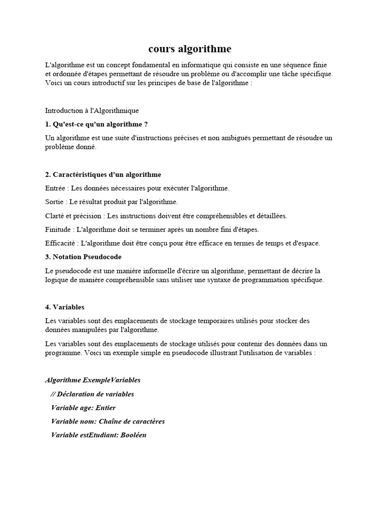 Cours Algorithme | PDF | Algorithmes | Programmation informatique