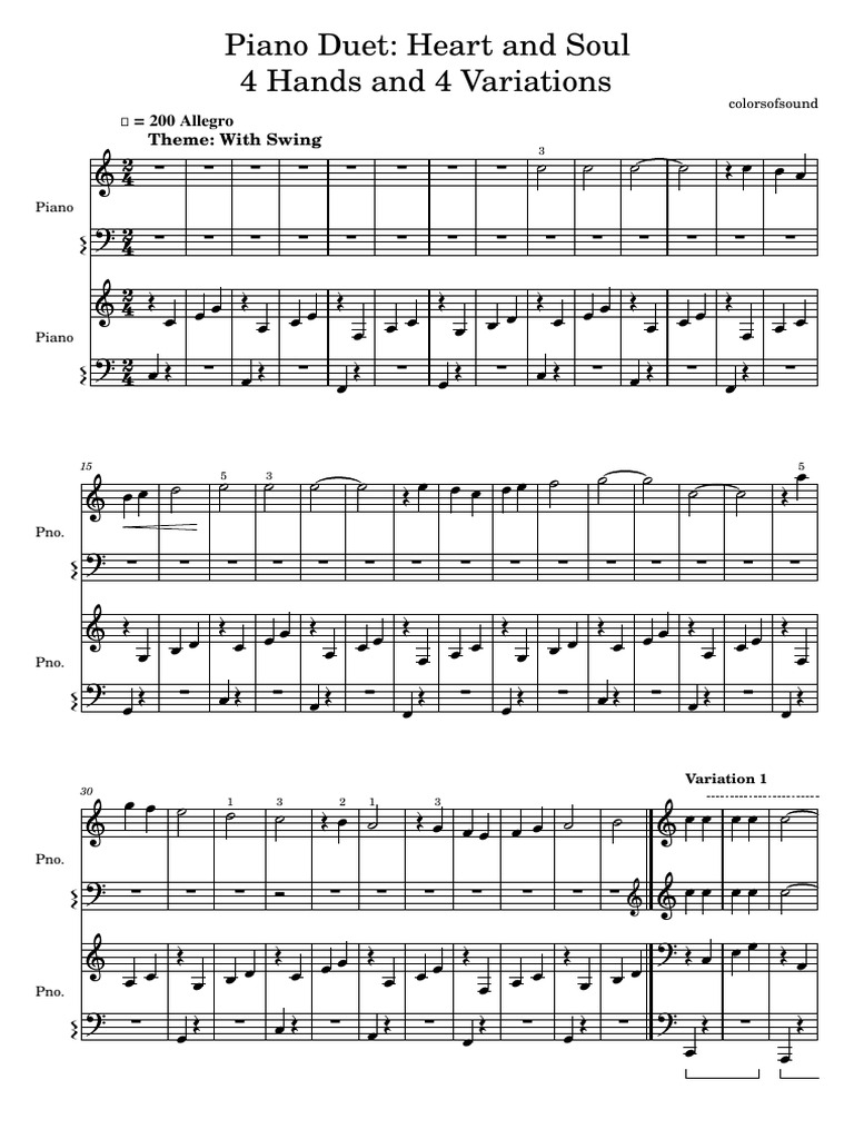 Op Piano Duet Heart and Soul Hands and Variations | PDF