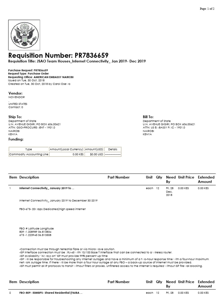 Requisition Number: PR7836659 | PDF | Internet | Internet Access