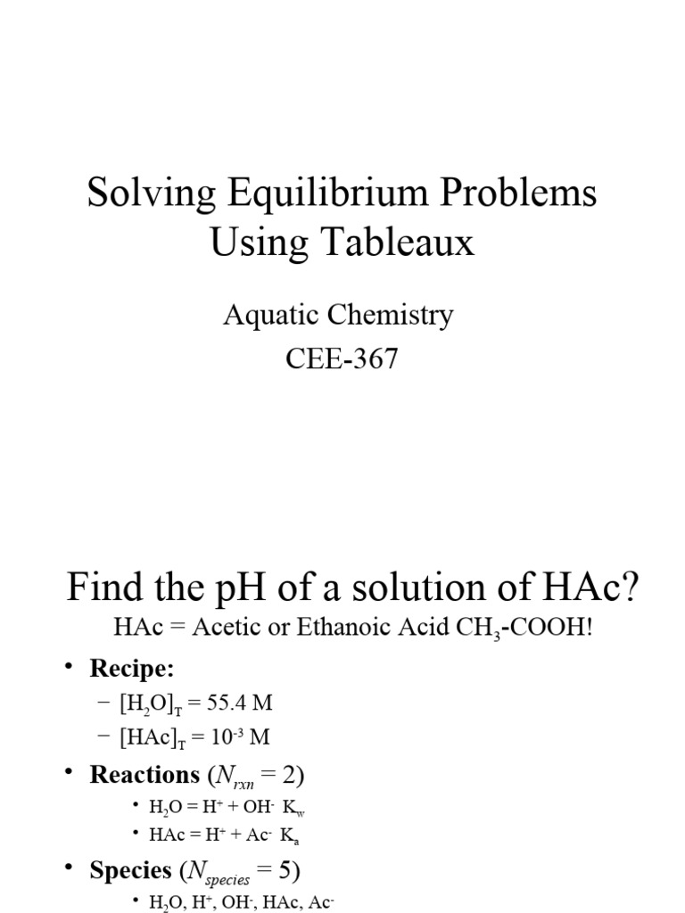 Solving Tableaux Pdf Chemical Equilibrium Acid 5899