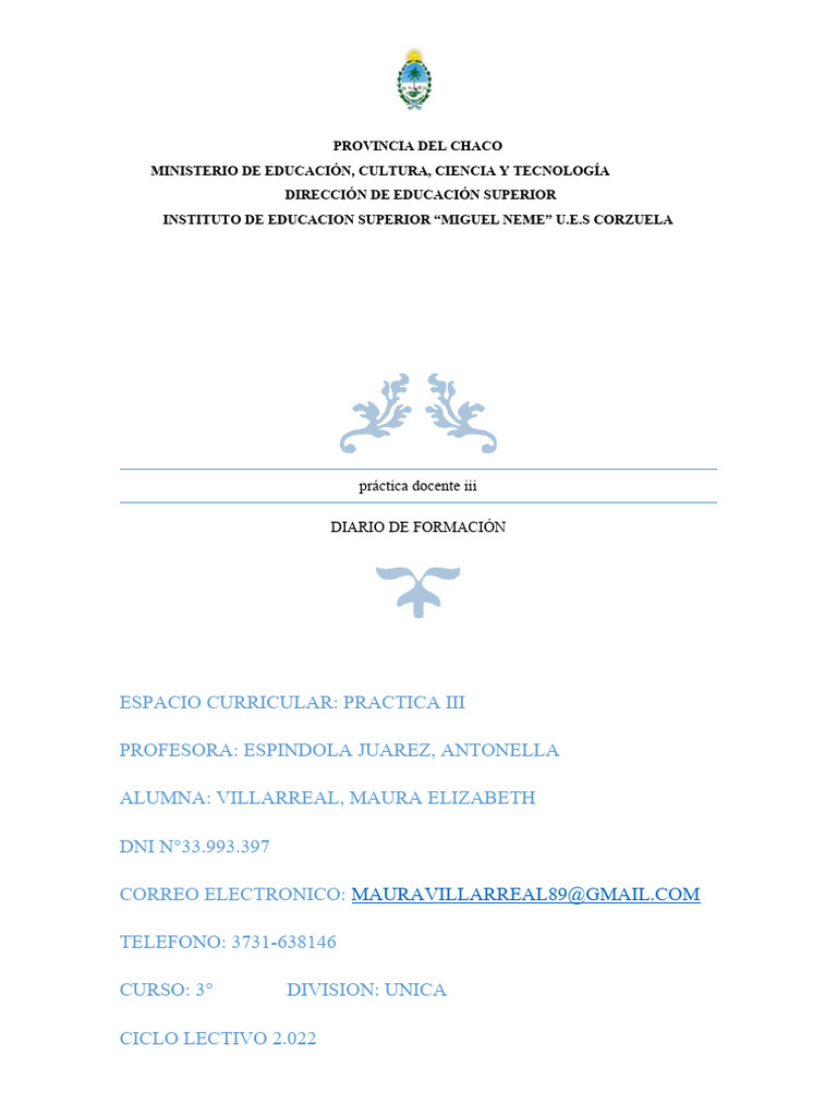 Diario Practica III Maura Villarreal | PDF | Maestros | Pedagogía