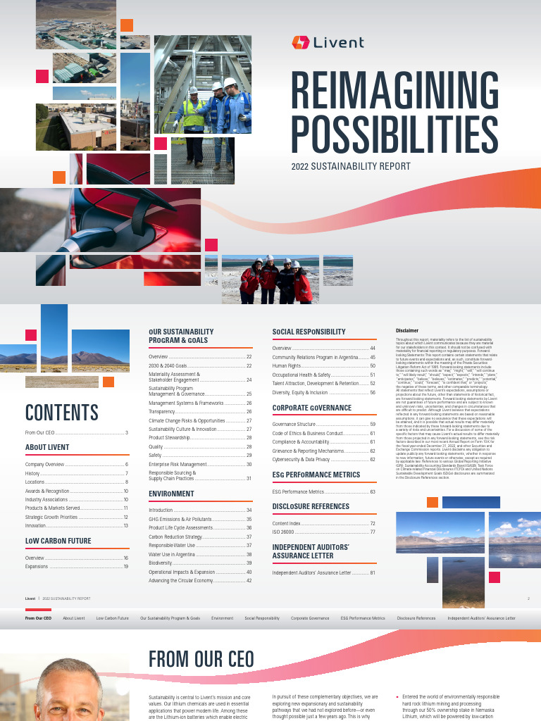 2022 Livent Sustainability Report | PDF | Lithium | Sustainability
