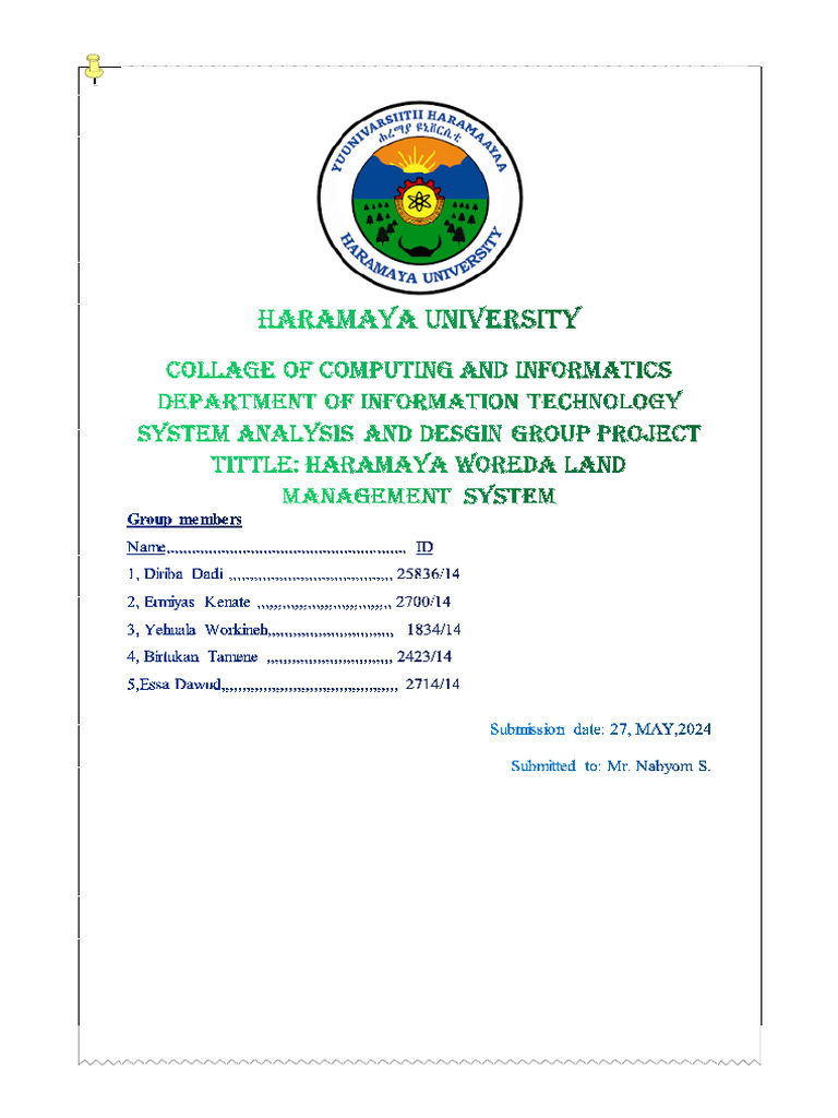 Sad Final Project Haramaya Woreda Land Management System | PDF | Software Development Process ...