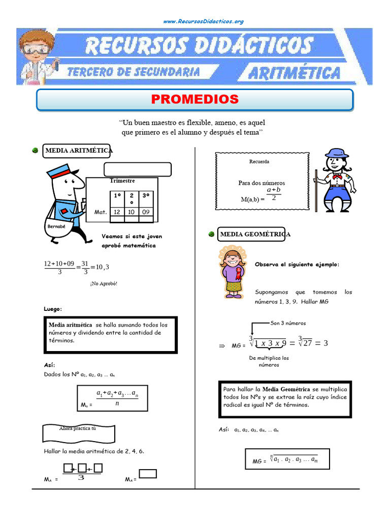 Ejercicios De Promedios Para Tercero De Secundaria Pdf Matemática