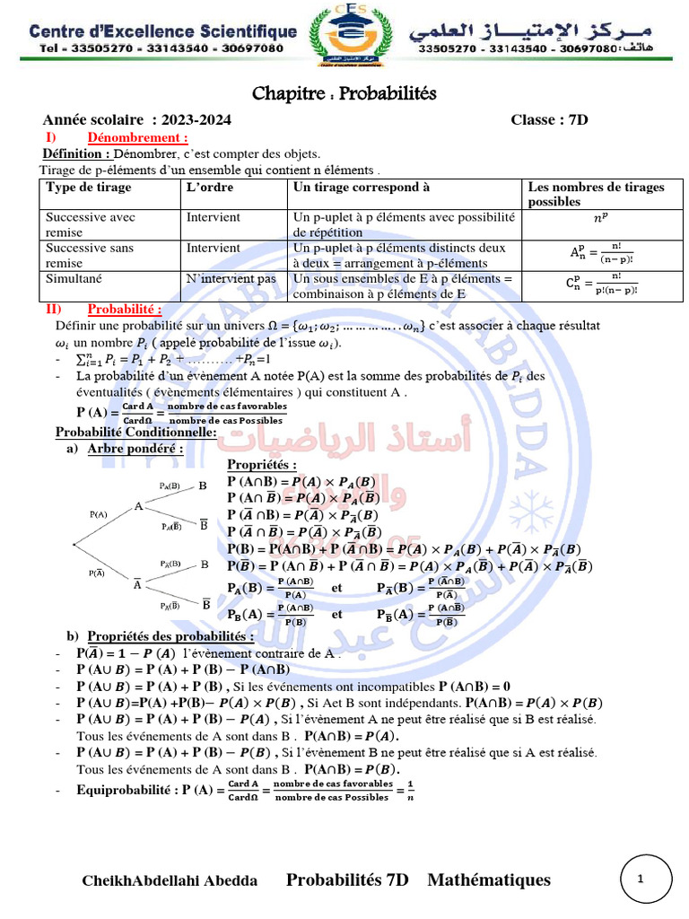 Résumé des Probabilités 7D | PDF | Intervalle de confiance | Variance ...