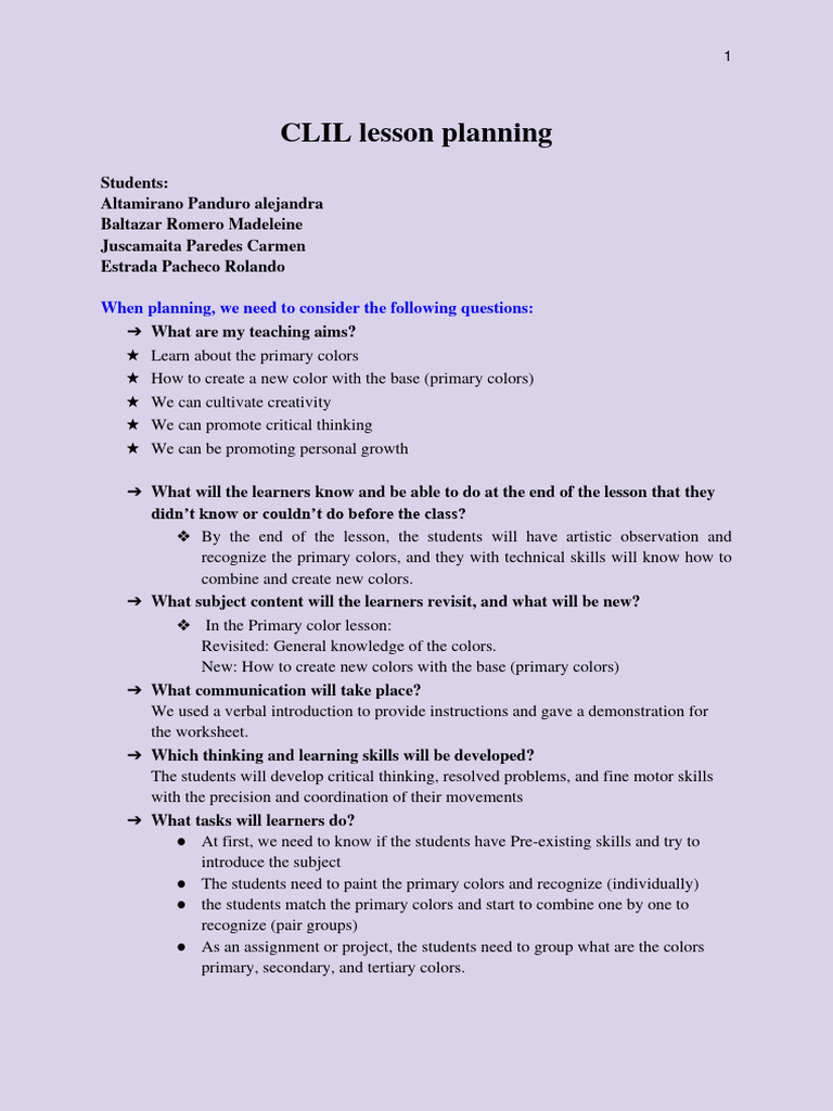 Copia de CLIL Lesson Planning | PDF | Color | Learning