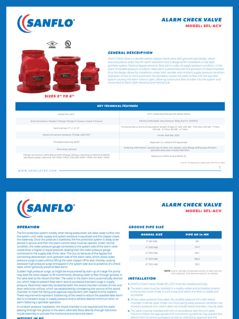 SFL Acv Alarm Check Valve | PDF | Valve | Fire Sprinkler System