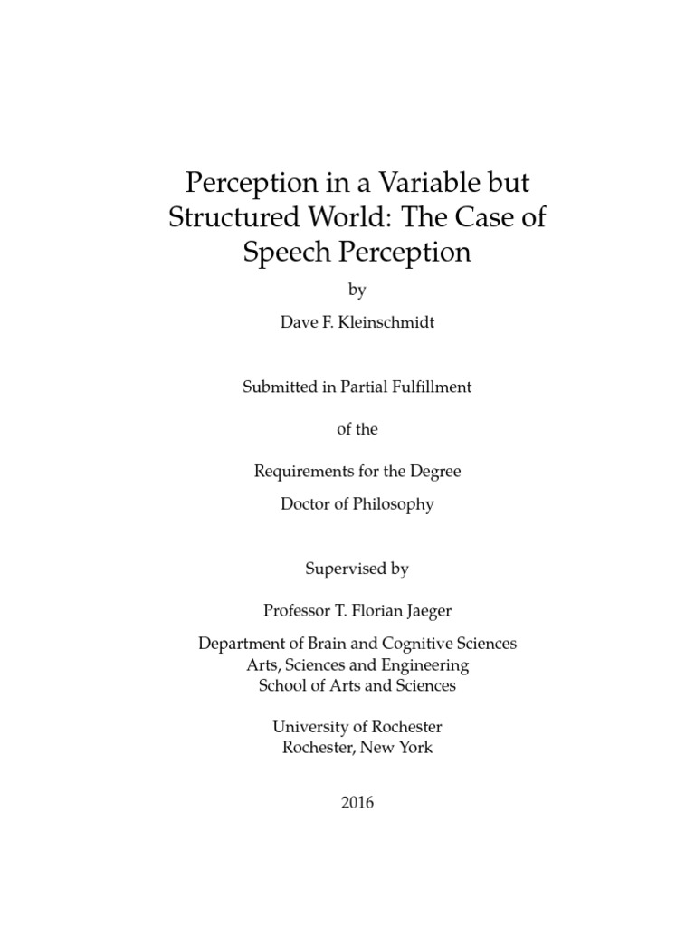 Kleinschmidt Thesis | PDF | Perception | Phonetics