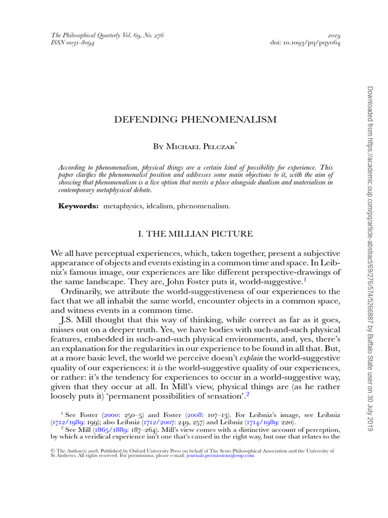 Phenomenalism 2018 | PDF | Experience | Idealism