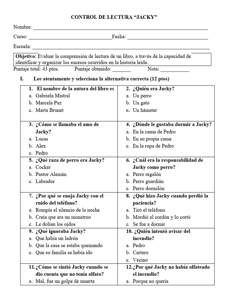 Control de Lectura Jacky | PDF
