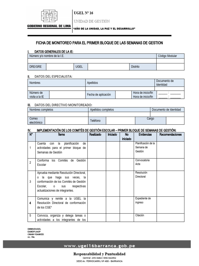 Ficha de Monitoreo para El Primer Bloque de Las Semanas de Gestion | PDF