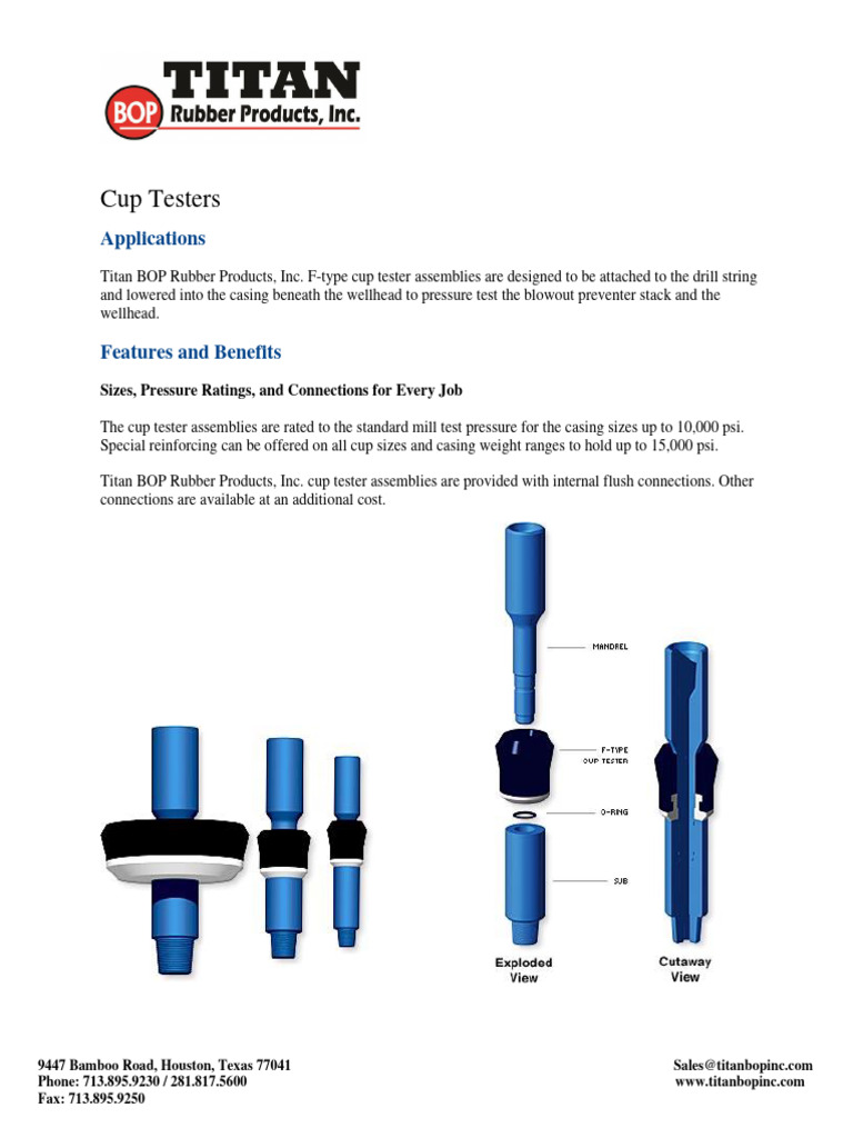 Titan BOP Cup Tester Specifications | PDF | Casing (Borehole)