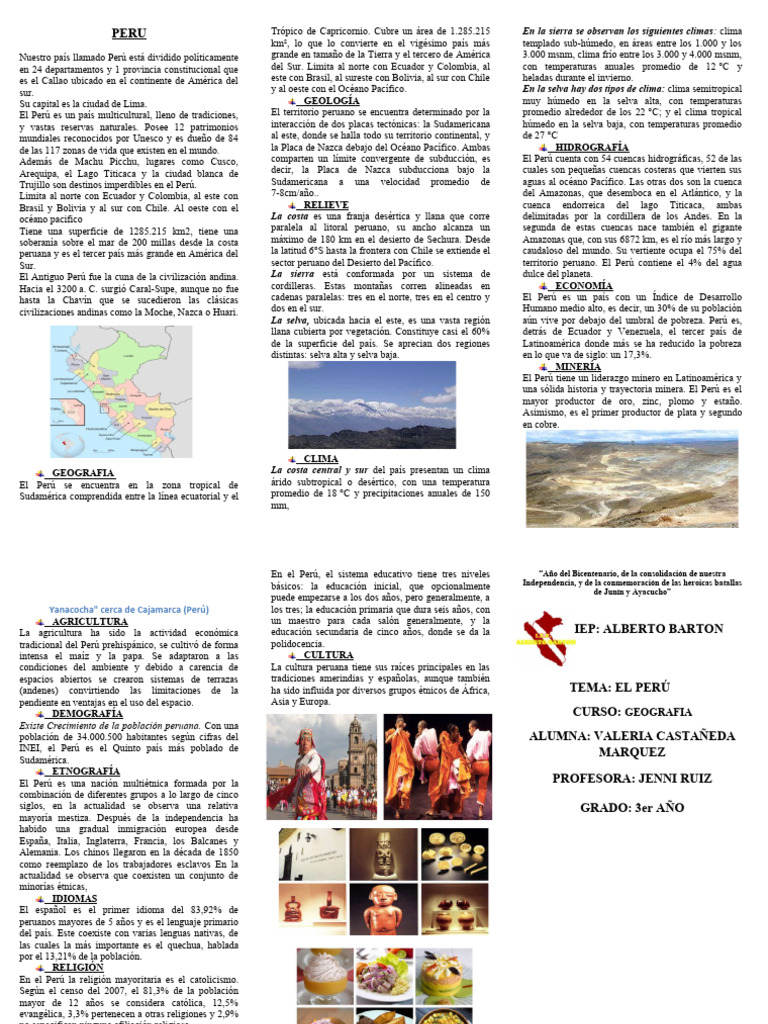 Triptico El Peru | Descargar gratis PDF | Perú | Andes