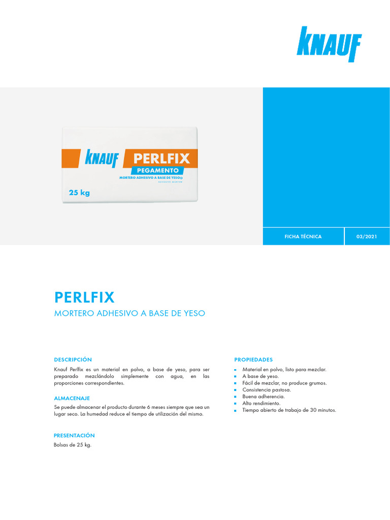 Ficha Técnica Perlfix | PDF | Adhesivo | Yeso
